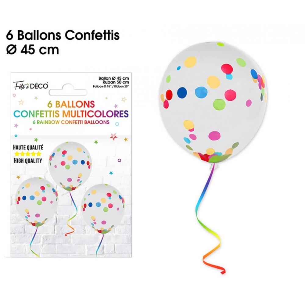 6 ballons confettis multicolores