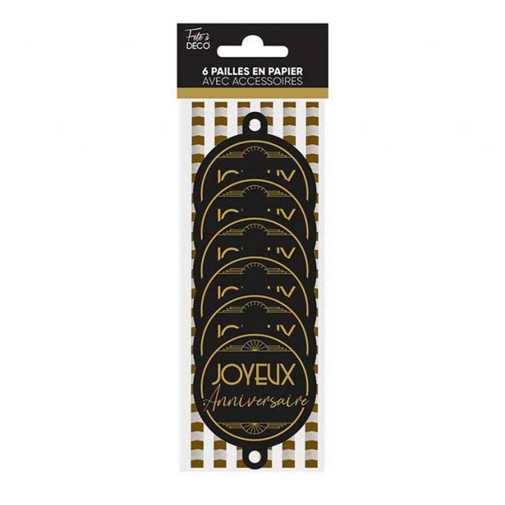 12 pailles thème Art Déco Joyeux Anniversaire pour siroter boissons