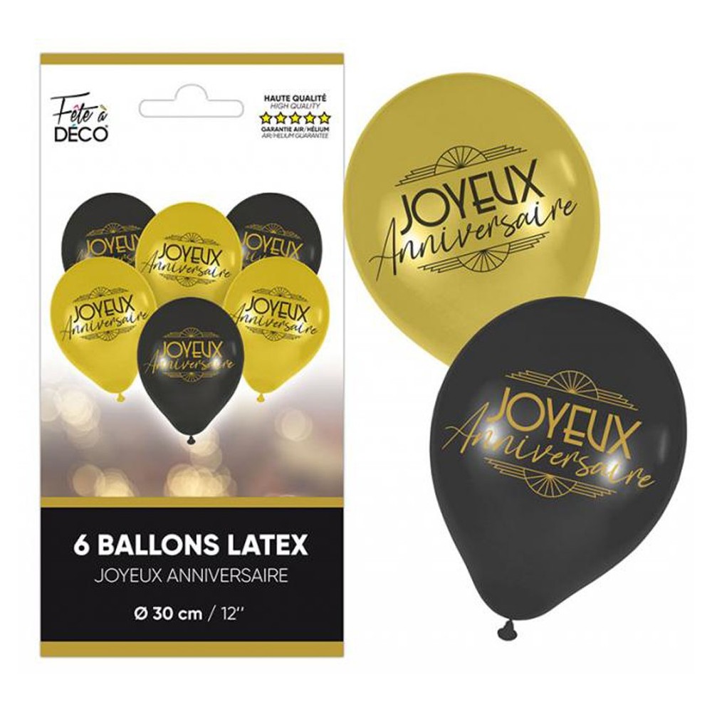 6 ballons Joyeux Anniversaire thème Art Déco pour décoration de salle